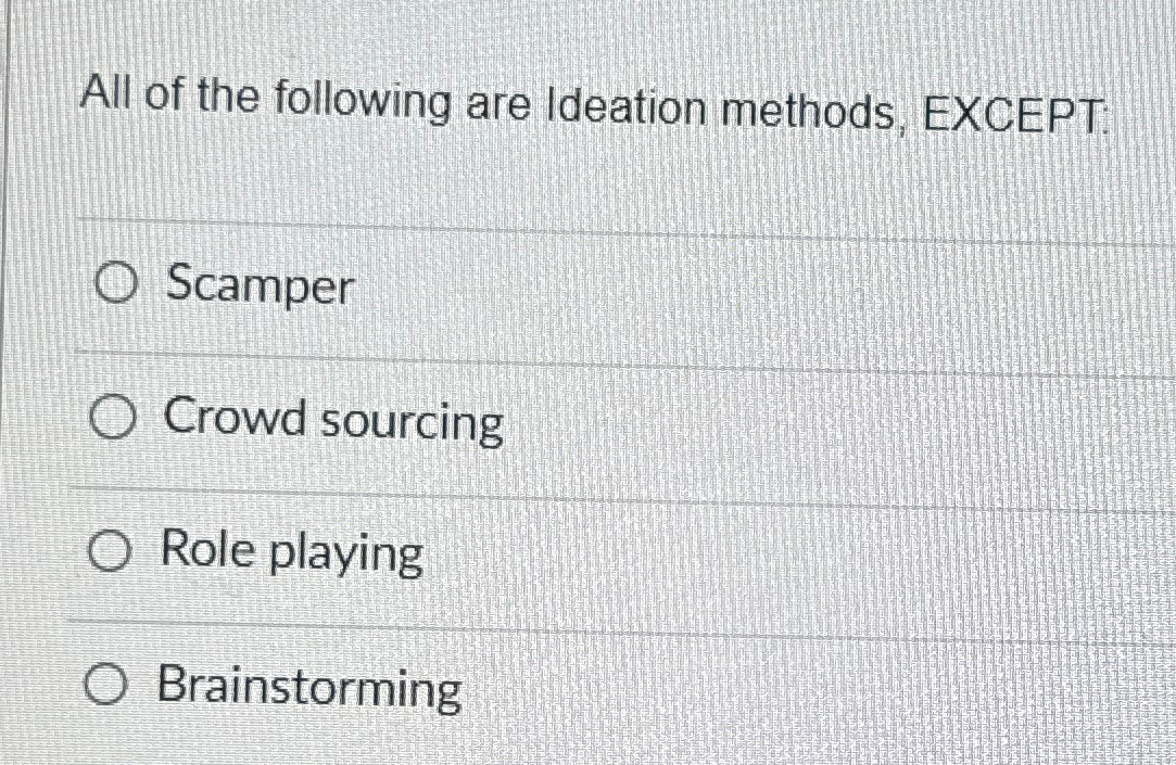 Solved All of the following are Ideation methods, | Chegg.com