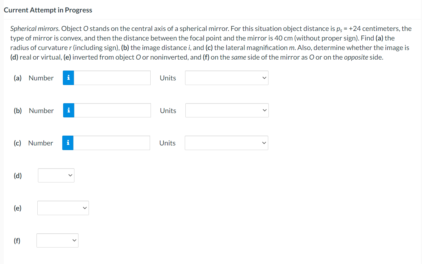 Solved Current Attempt in ProgressSpherical mirrors. Object | Chegg.com