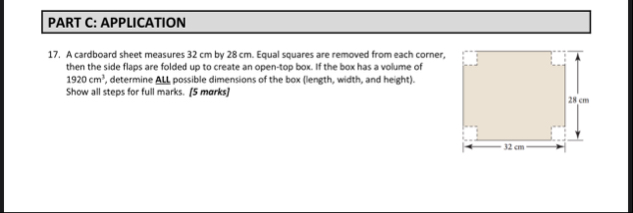 Solved PART C: APPLICATION17. ﻿A cardboard sheet measures 32 | Chegg.com
