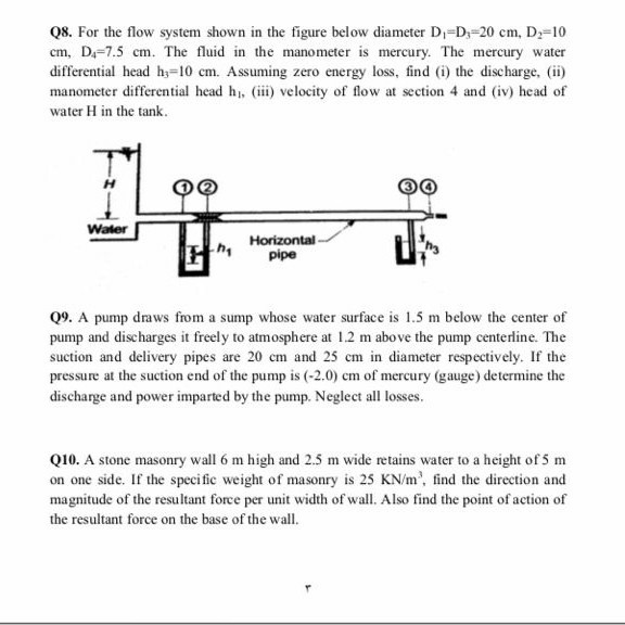 Solved Q8. For the flow system shown in the figure below | Chegg.com