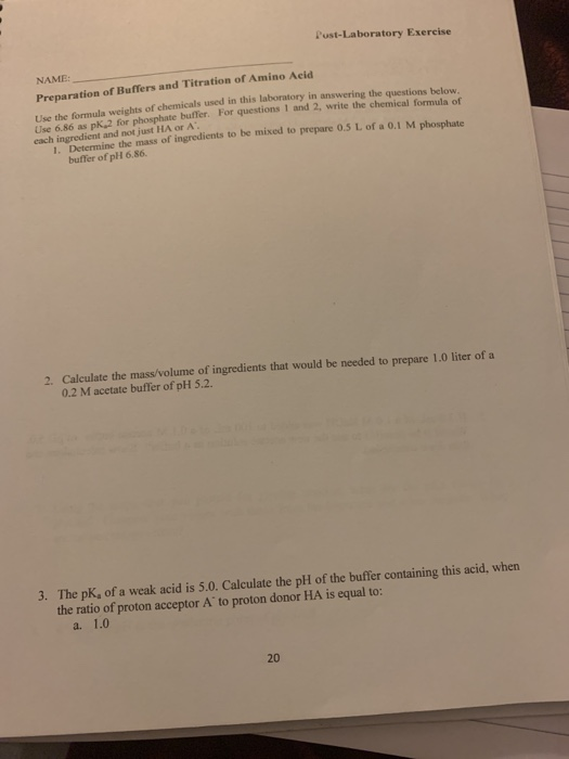 Solved Pust-Laboratory Exercise NAME: Preparation of Buffers | Chegg.com