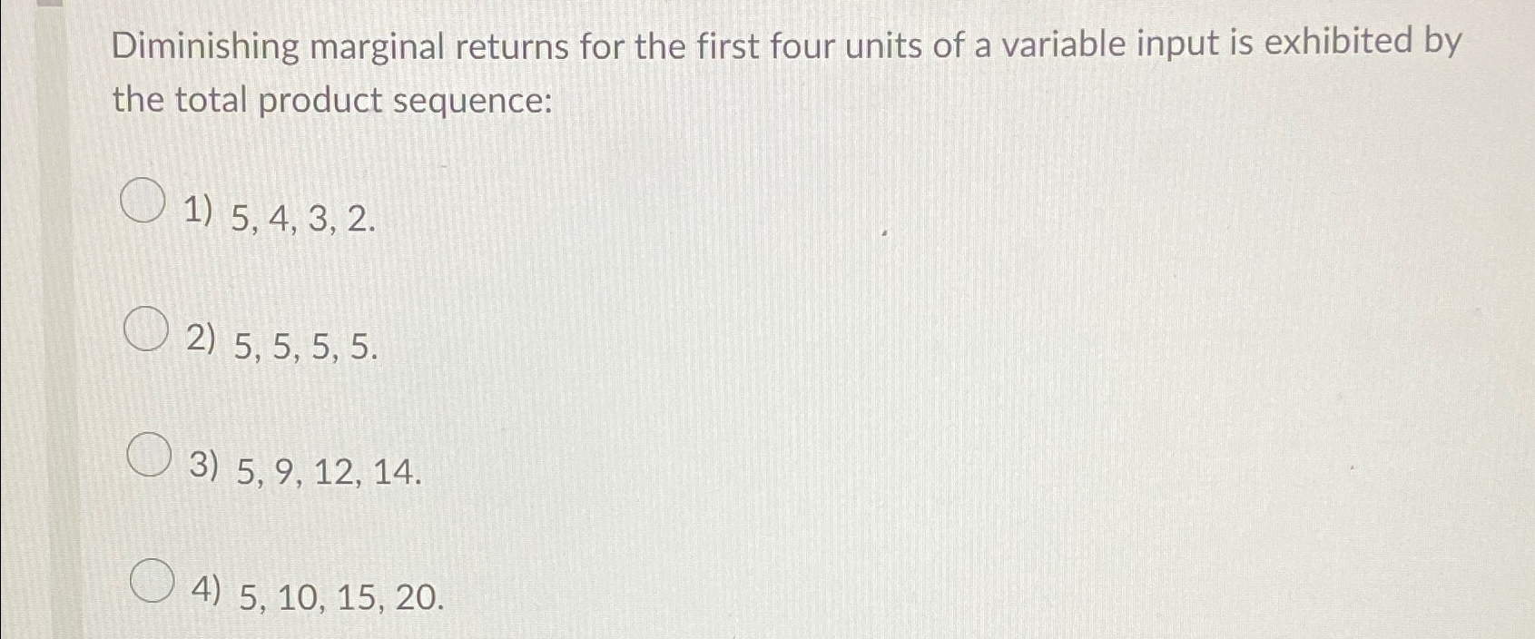 Solved Diminishing marginal returns for the first four units | Chegg.com