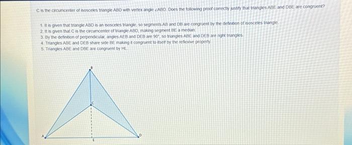 Solved Cis the circumcenter of isosceles triangle ABD with | Chegg.com