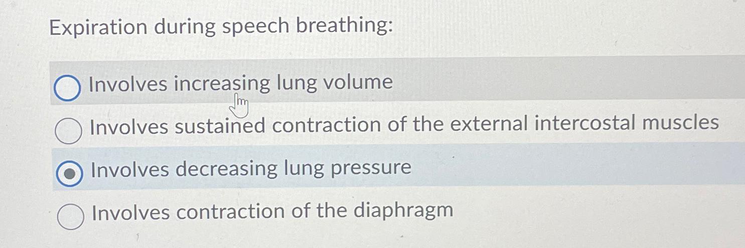 Solved Expiration during speech breathing:Involves | Chegg.com