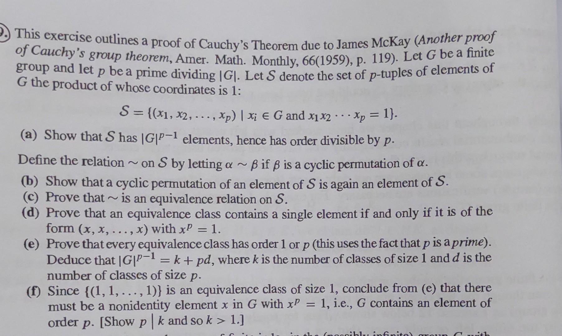 Solved This exercise outlines a proof of Cauchy's Theorem | Chegg.com