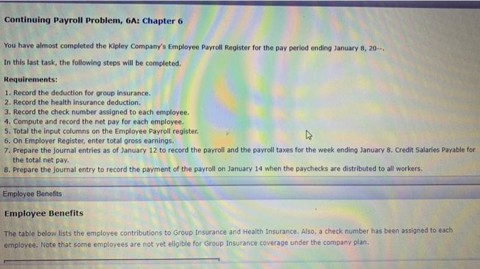 Continuing Payroll Problem, 6A: Chapter 6 You have | Chegg.com