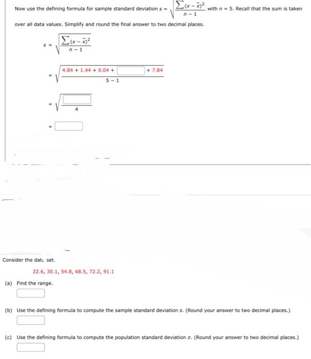 Solved Now use the defining formula for sample standard | Chegg.com