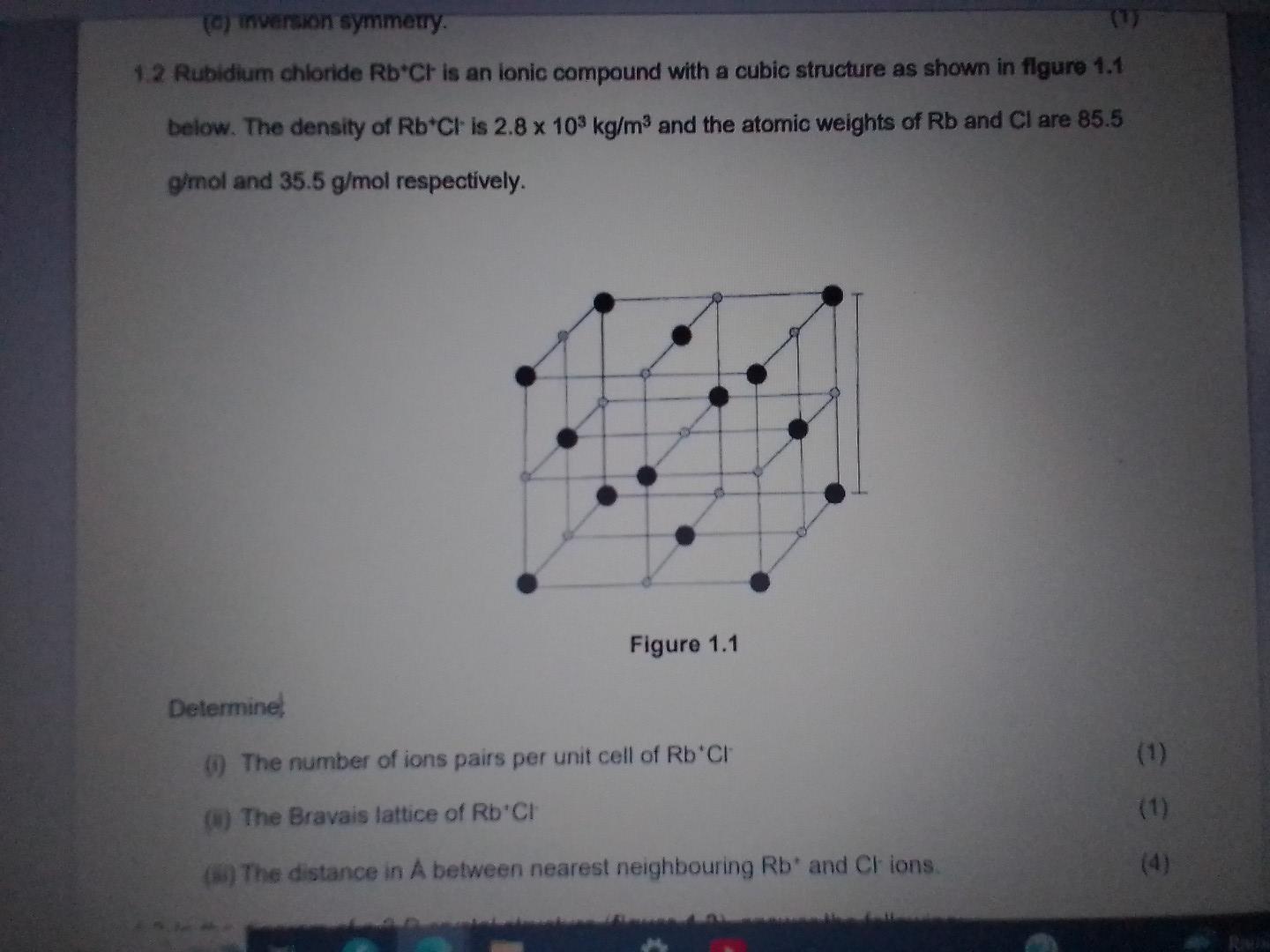 Solved 1.2 Rubidium chloride Rb+Cl is an ionic compound with | Chegg.com
