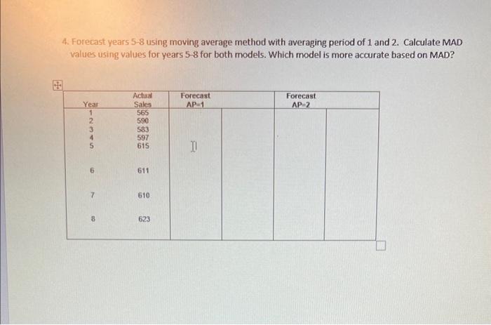 Solved 4. Forecast years 5-8 using moving average method | Chegg.com