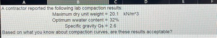 Solved A contractor reported the following lab compaction | Chegg.com