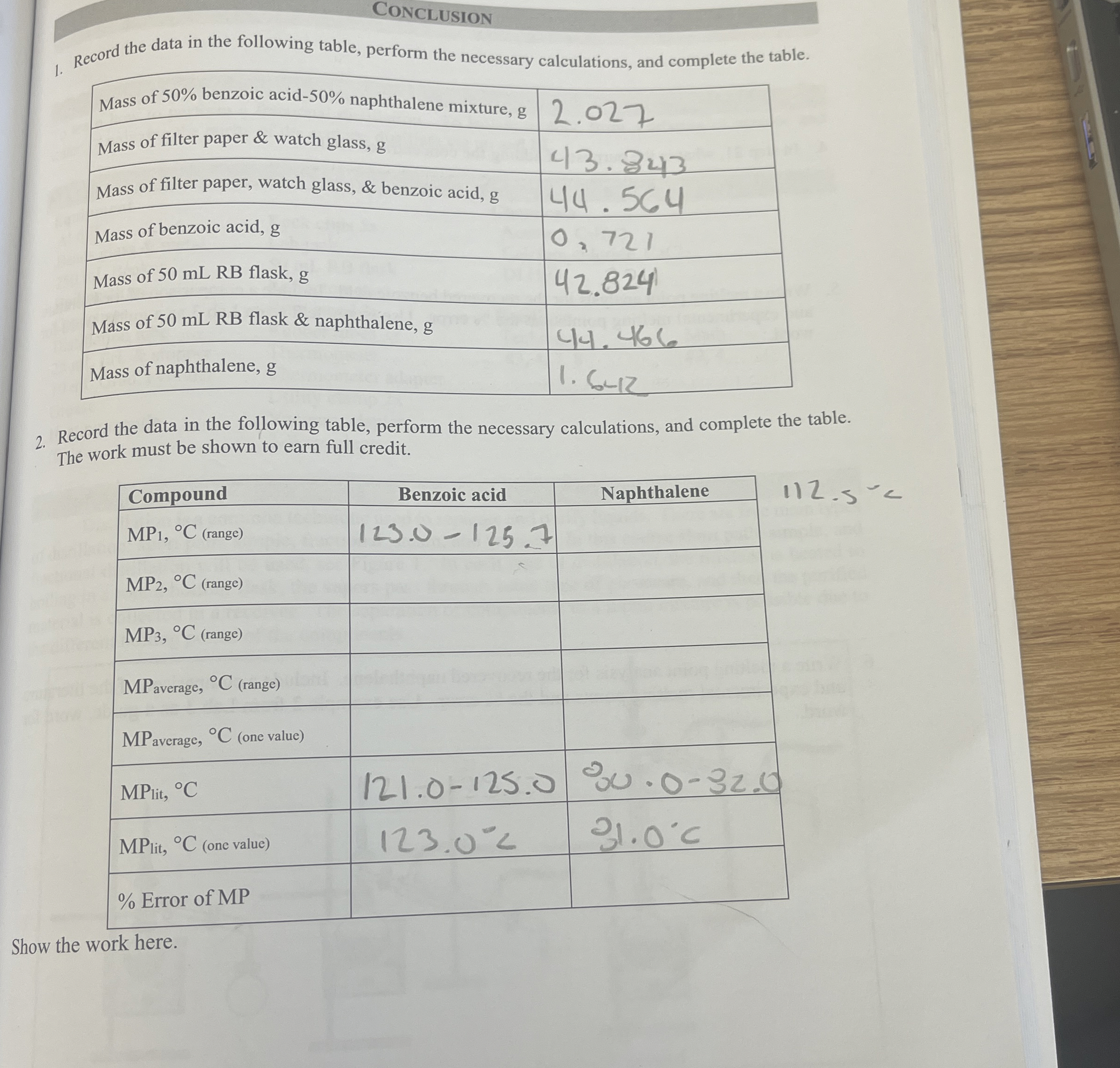 Solved ConclusionRecord the data in the following table, | Chegg.com