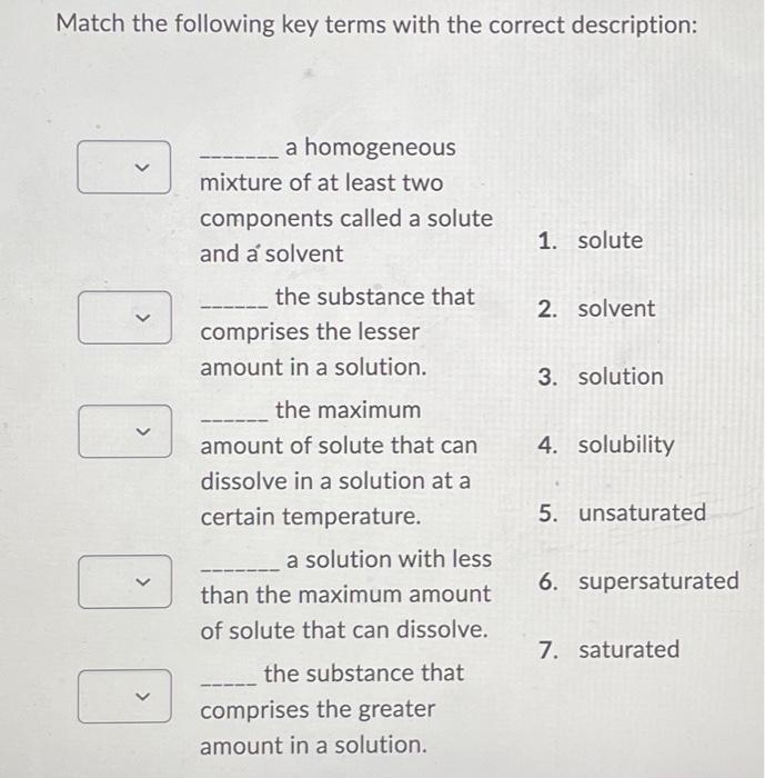 Solved Match the following key terms with the correct | Chegg.com