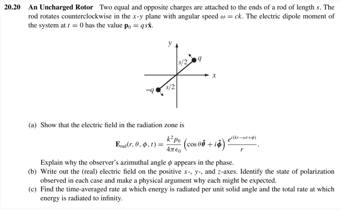 Solved 20.20 ﻿An Uncharged Rotor Two equal and opposite | Chegg.com