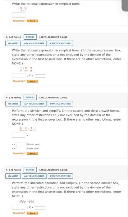 Solved Write the rational expression in simplest form. Need | Chegg.com