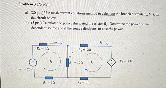 Solved a) (20 pts.) Use mesh current equations method to | Chegg.com