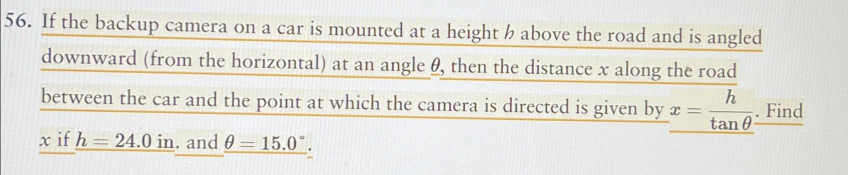 Solved If the backup camera on a car is mounted at a height | Chegg.com