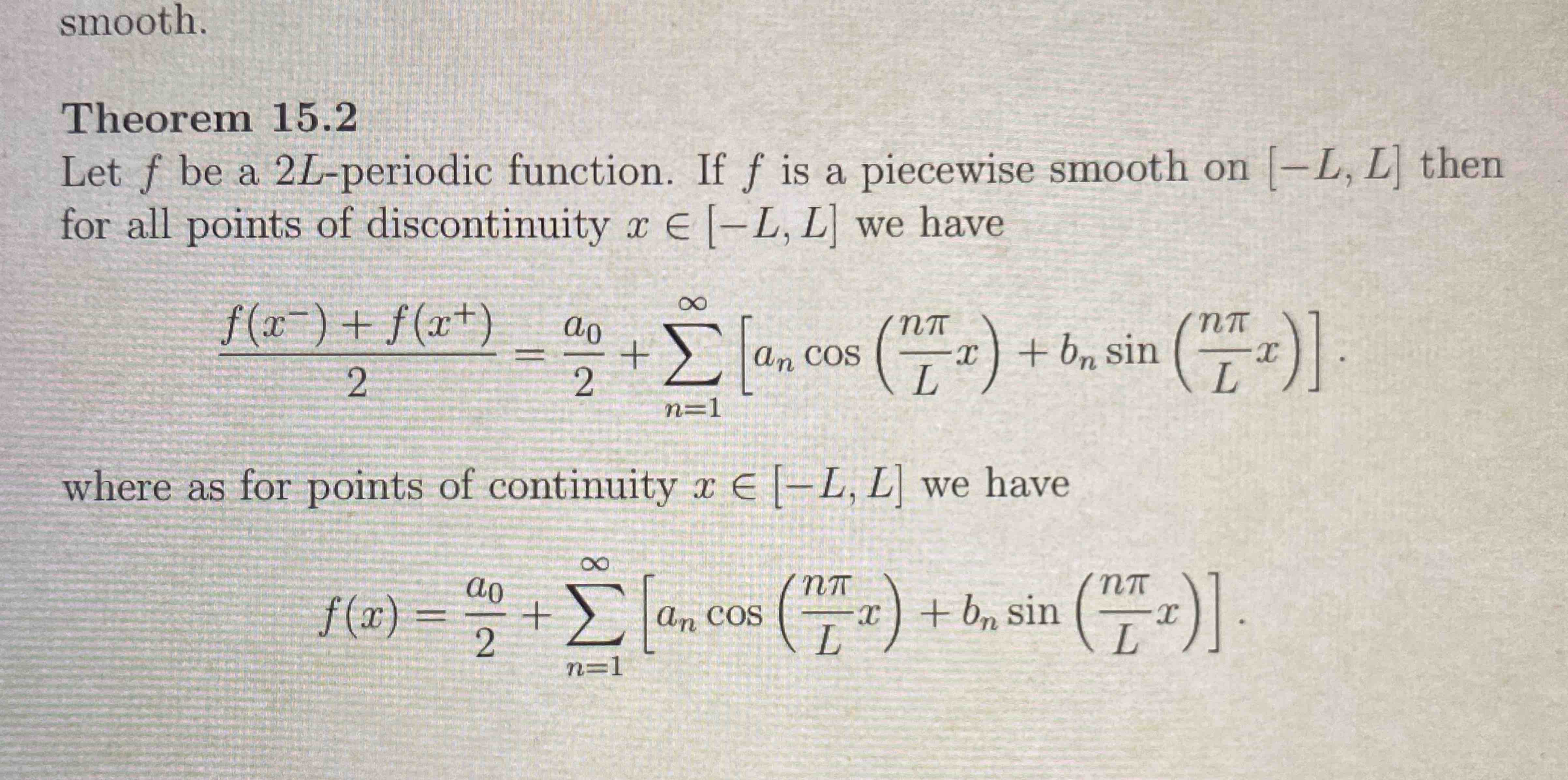 smooth.Theorem 15.2Let f ﻿be a 2L-periodic function. | Chegg.com