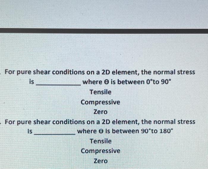 Solved For pure shear conditions on a 2D element, the normal | Chegg.com