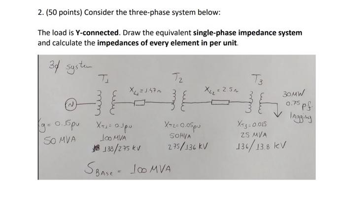 Solved 2. (50 points) Consider the three-phase system below: | Chegg.com