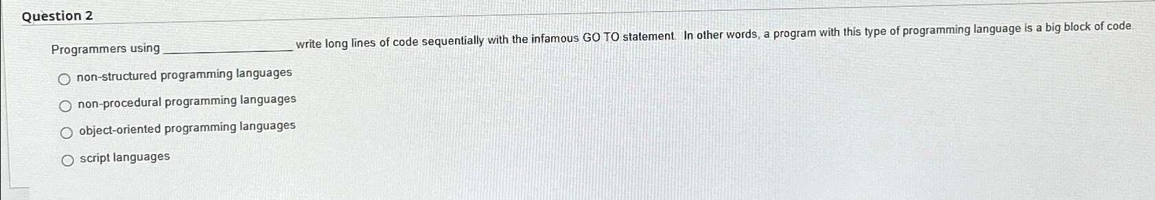 Solved Question 2Programmers using write long lines of code | Chegg.com