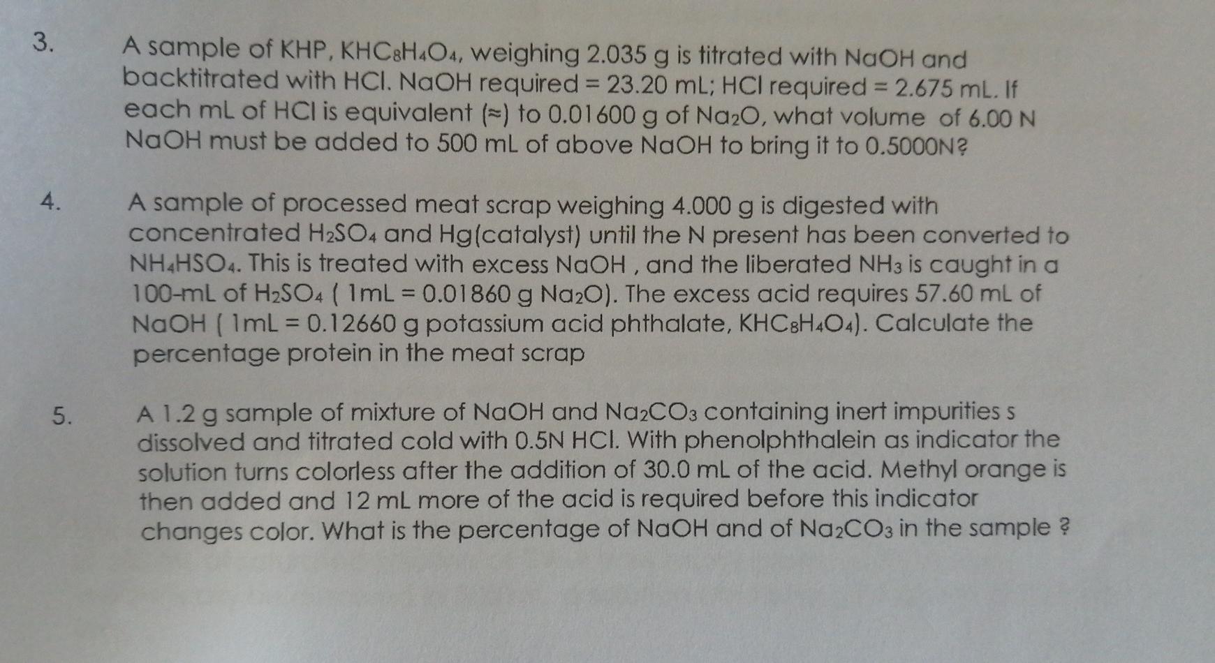 Solved 3. A sample of KHP, KHC8H4O4, weighing 2.035 g is | Chegg.com