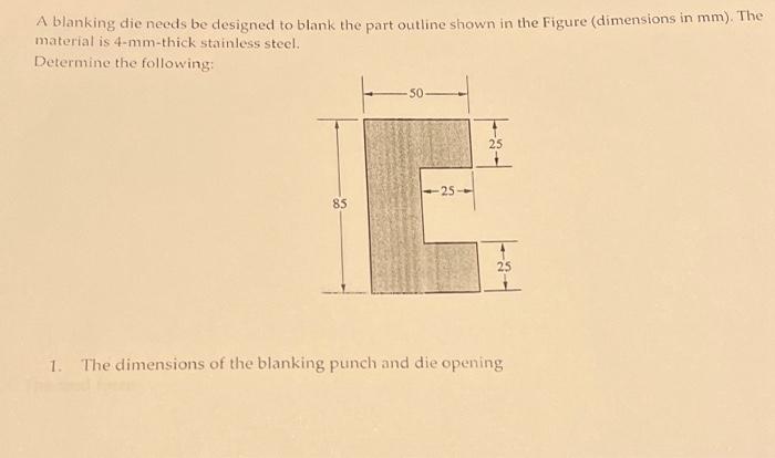 Solved A blanking die needs be designed to blank the part | Chegg.com