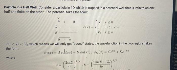 Solved Particle in a Half Well. Consider a particle in 1D | Chegg.com