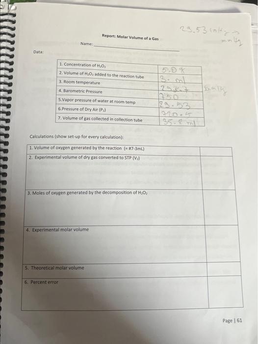 Solved Report: Molar Volume of a Cas Name: Data: | Chegg.com