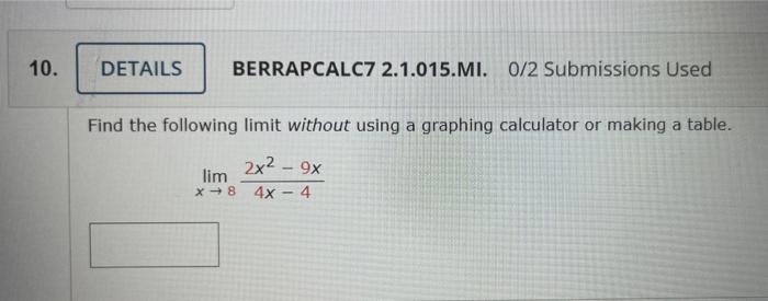 Solved Find the following limit without using a graphing | Chegg.com