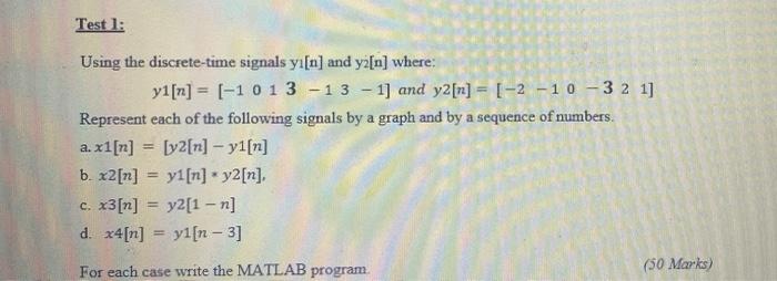 Solved Using the discrete-time signals y1[n] and y2[n] | Chegg.com