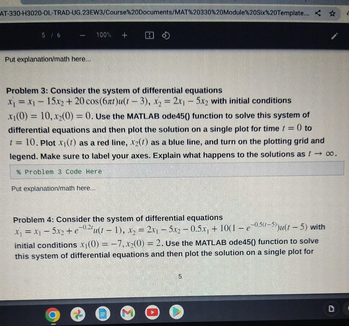 Problem 3 Consider The System Of Differential Chegg