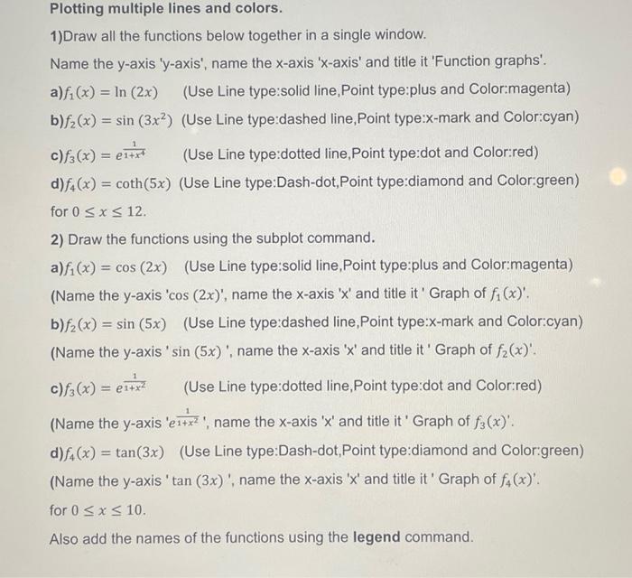 Solved Plotting multiple lines and colors. 1)Draw all the | Chegg.com