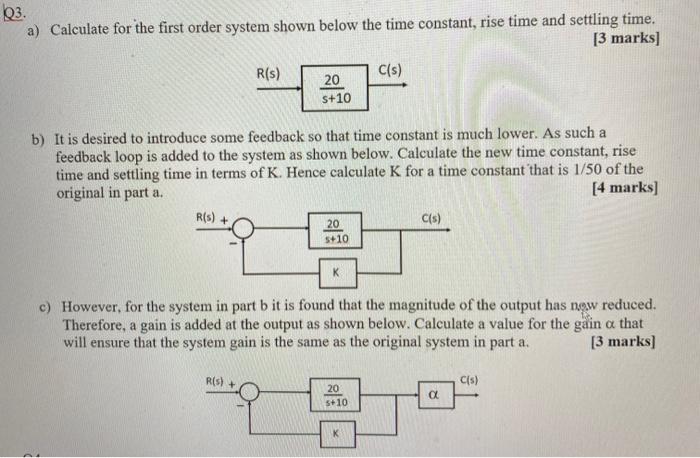 Solved Q3. a) Calculate for the first order system shown | Chegg.com