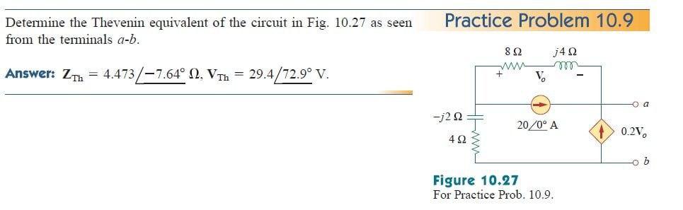 Solved Practice Problem 10.9 Determine the Thevenin | Chegg.com