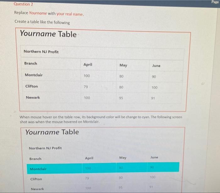 Solved Page Question 2 Replace Yourname with your real name. | Chegg.com