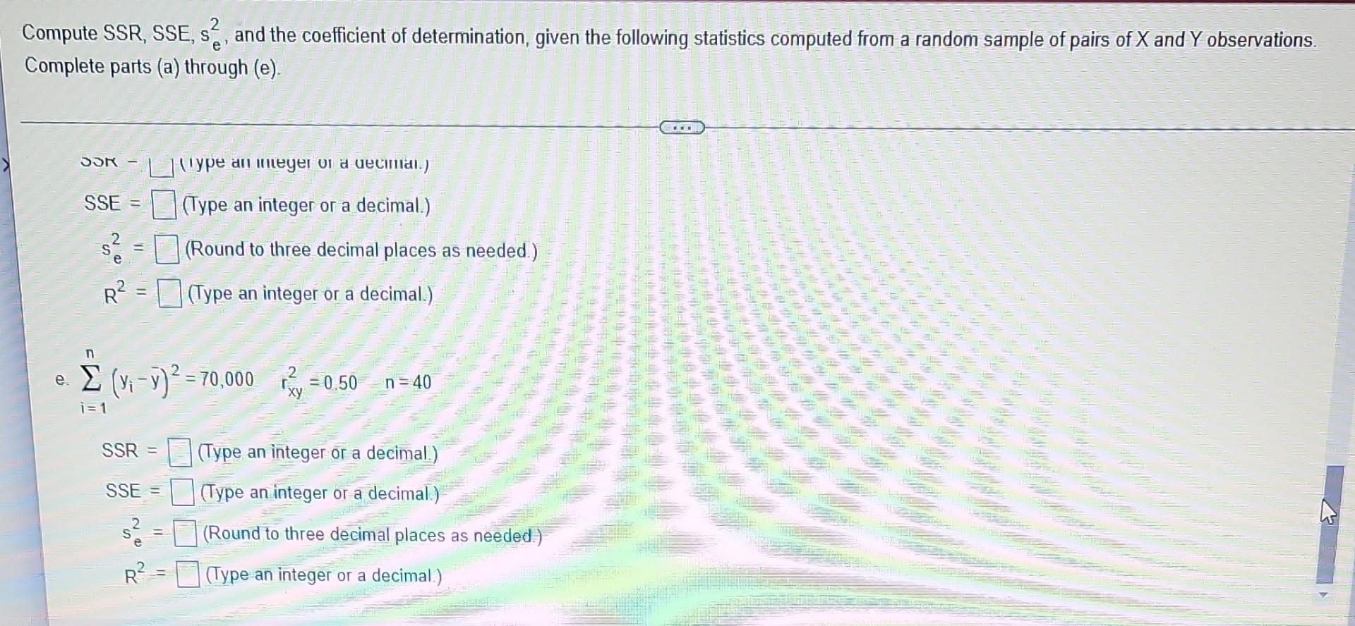 Solved Compute Ssr Sse S² And The Coefficient Of