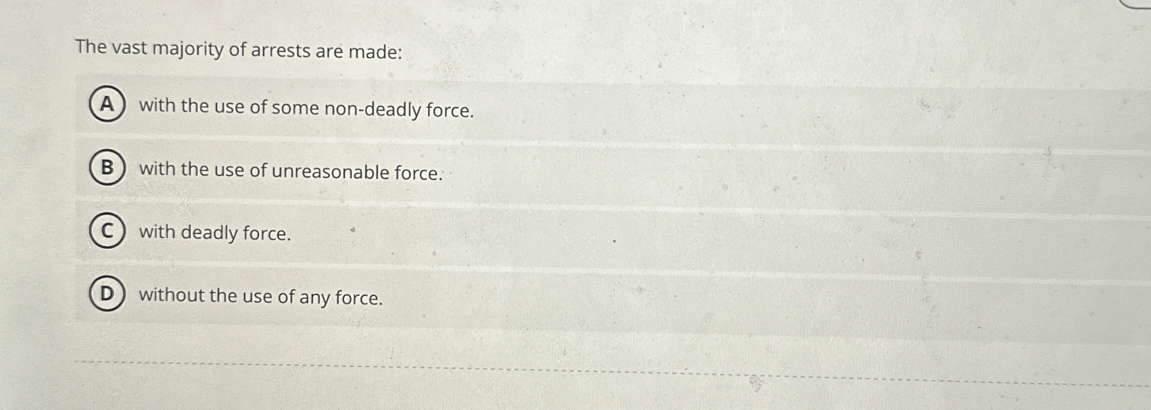 Solved The vast majority of arrests are made:with the use of | Chegg.com