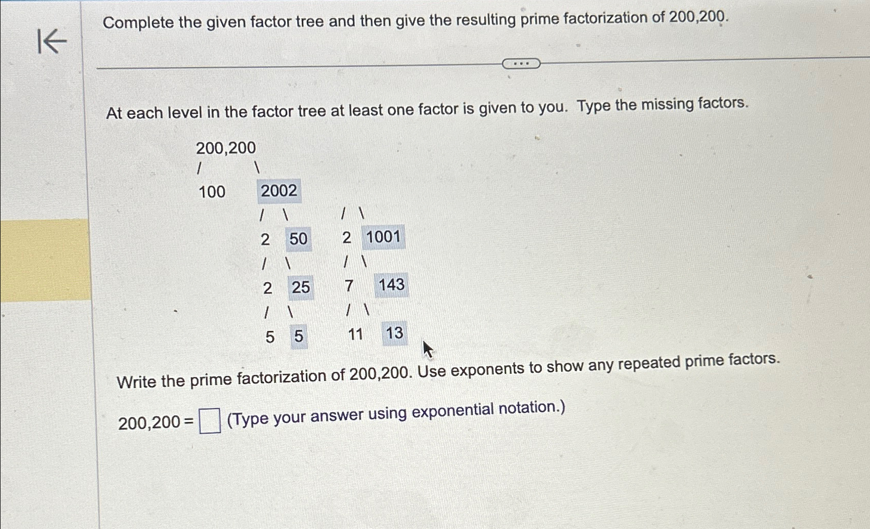 Solved Complete the given factor tree and then give the | Chegg.com