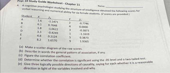 Solved Psyc 10 Study Guide Worksheet - Chapter 11 4. A | Chegg.com