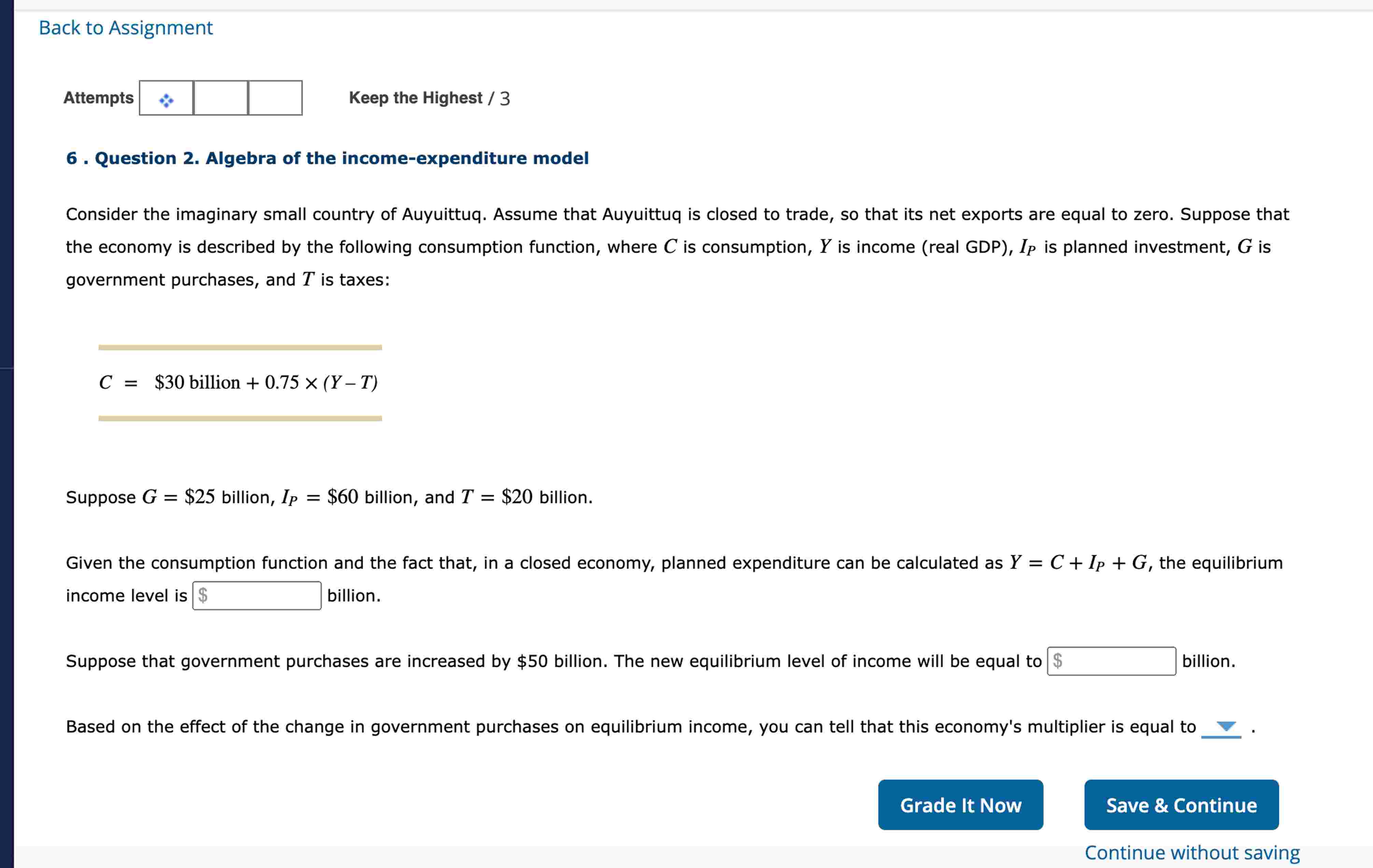 Solved 6 . ﻿Question 2. ﻿Algebra of ﻿the income-expenditure | Chegg.com