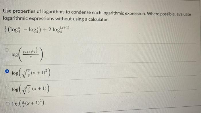Solved Use properties of logarithms to condense each | Chegg.com