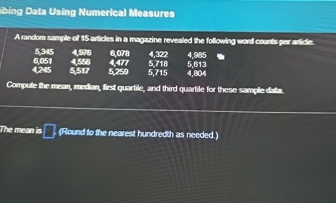 Solved Thing Data Using Numerical MeasuresA random sample of | Chegg.com