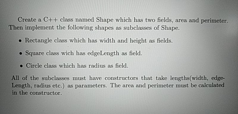 Solved Create a C++ class named Shape which has two fields, | Chegg.com