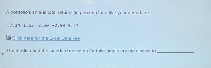 Solved A portfolio's annual total returns (in percent) for a | Chegg.com