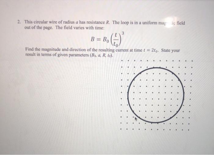Solved 2. This circular wire of radius a has resistance R. | Chegg.com