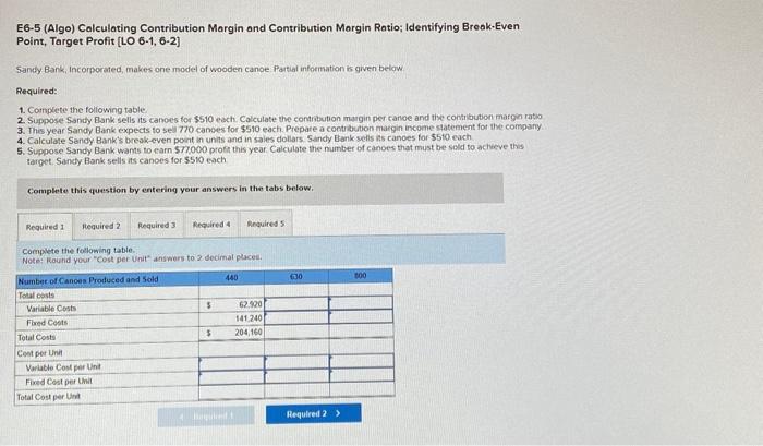 Solved E6-5 (Algo) Calculating Contribution Margin and | Chegg.com