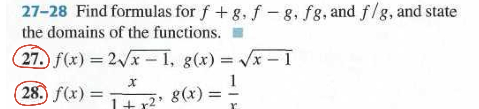 27-28 ﻿Find formulas for f+g,f-g,fg, ﻿and fg, ﻿and | Chegg.com