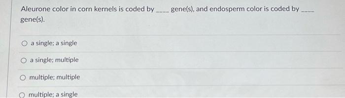 Solved Aleurone color in corn kernels is coded by | Chegg.com