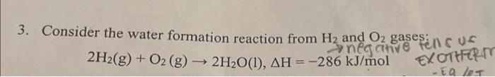 Solved Consider the water formation reaction from H₂ and O2 | Chegg.com
