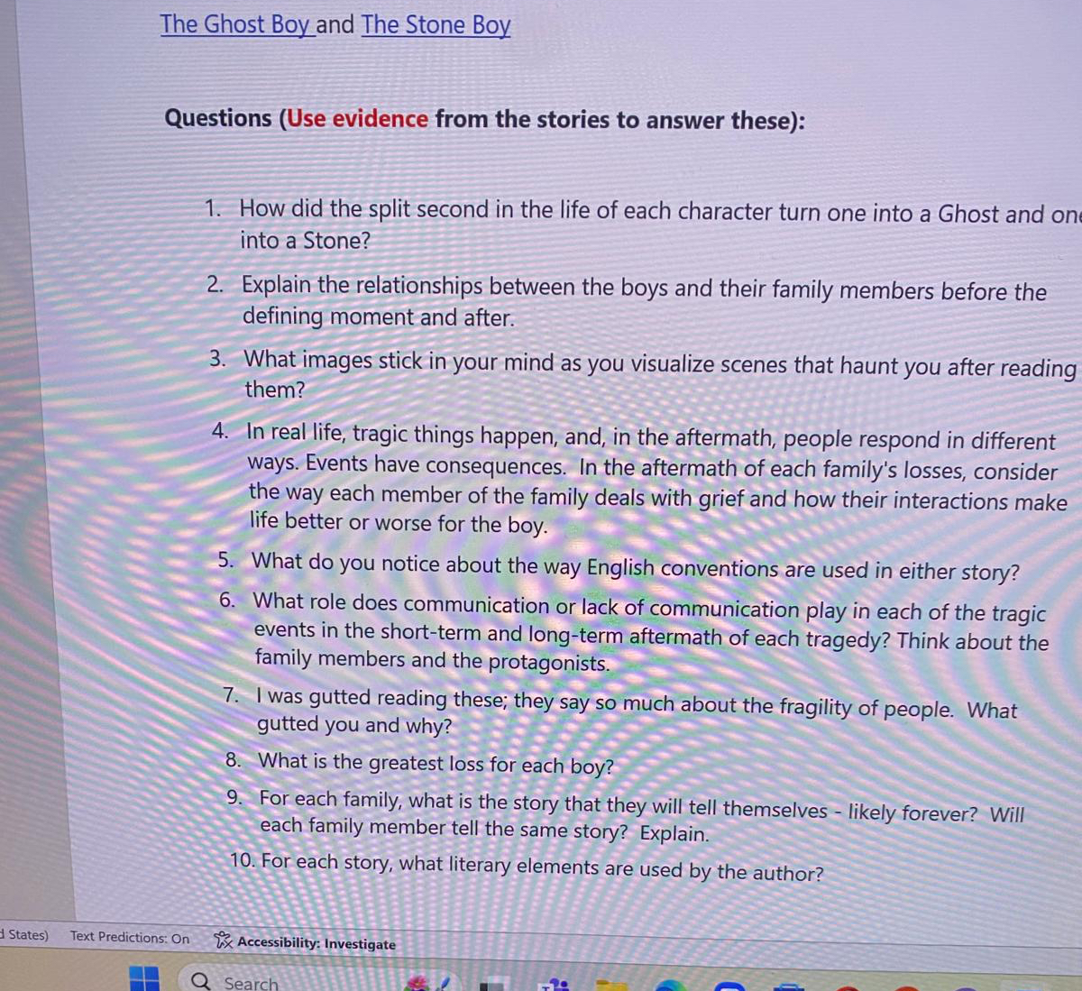 Solved The Ghost Boy and The Stone BoyQuestions (Use | Chegg.com